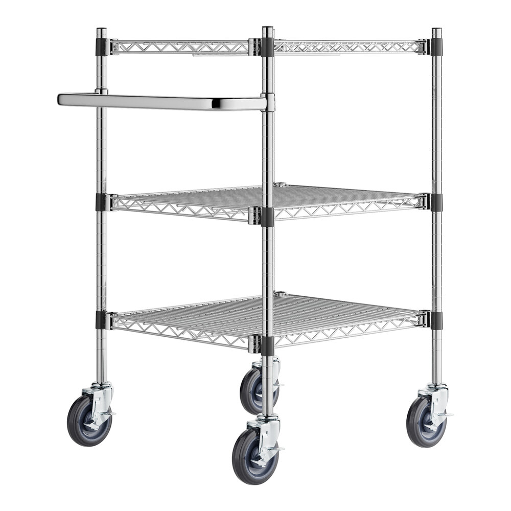 Regency 24" x 29 3/4" Three Shelf Chrome Utility Cart with U-Shaped Handle
