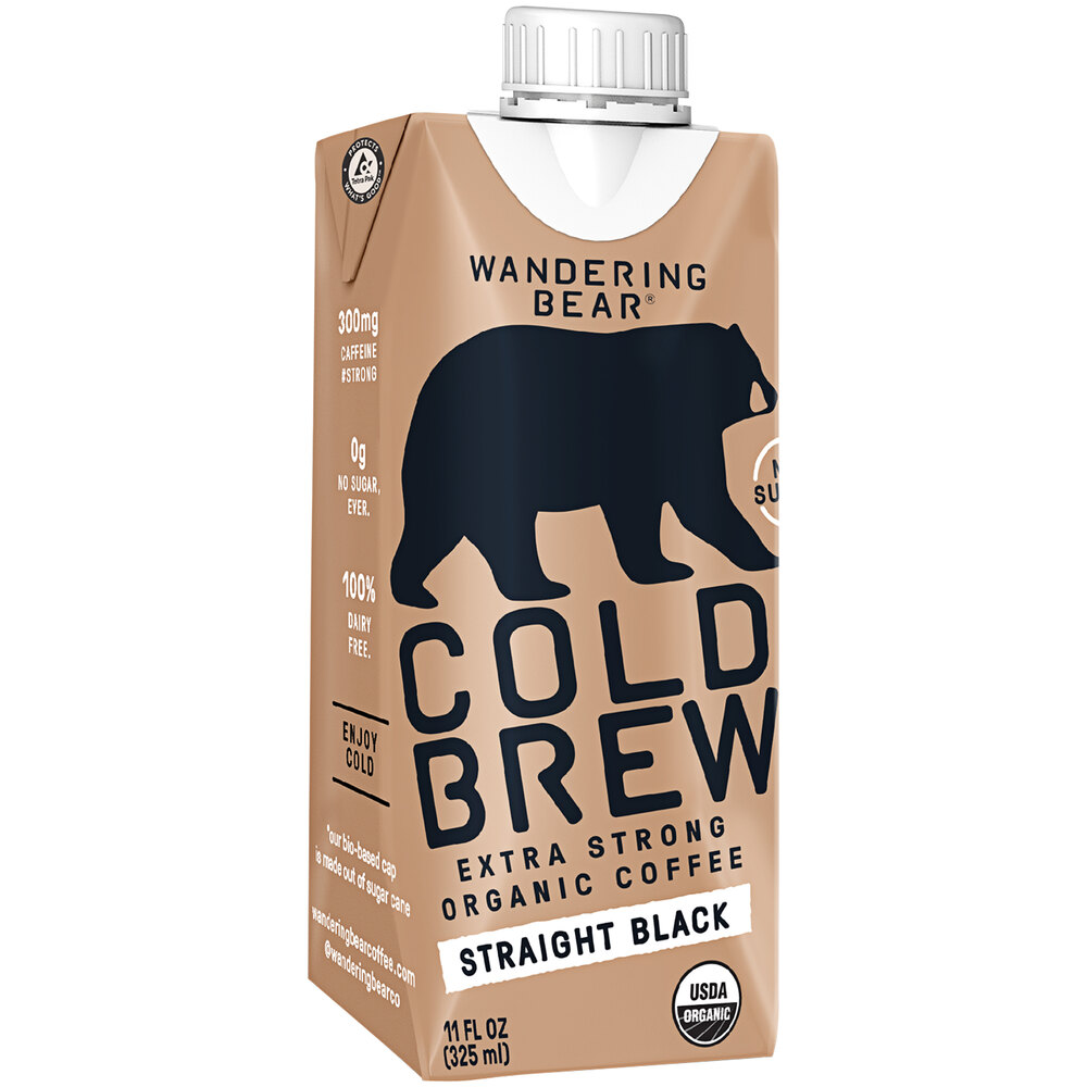Wandering Bear Organic Straight Black Cold Brew Coffee 11 fl. oz. - 12/Case
