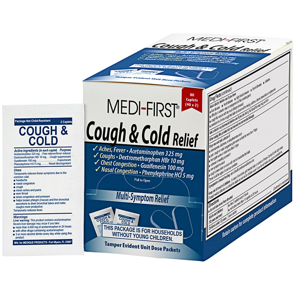 Medi-First 83580 Cough and Cold Relief Caplets - 80/Box