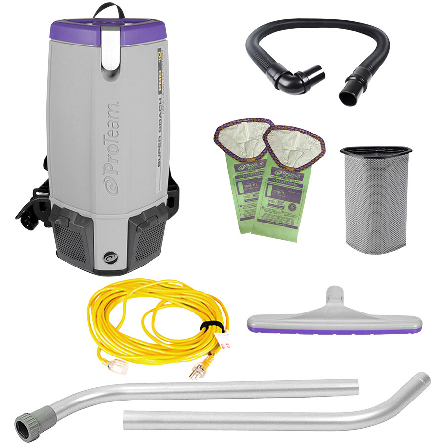 ProTeam 107744 Super Coach Pro 10 Qt. Backpack Vacuum with 101338 Two ...