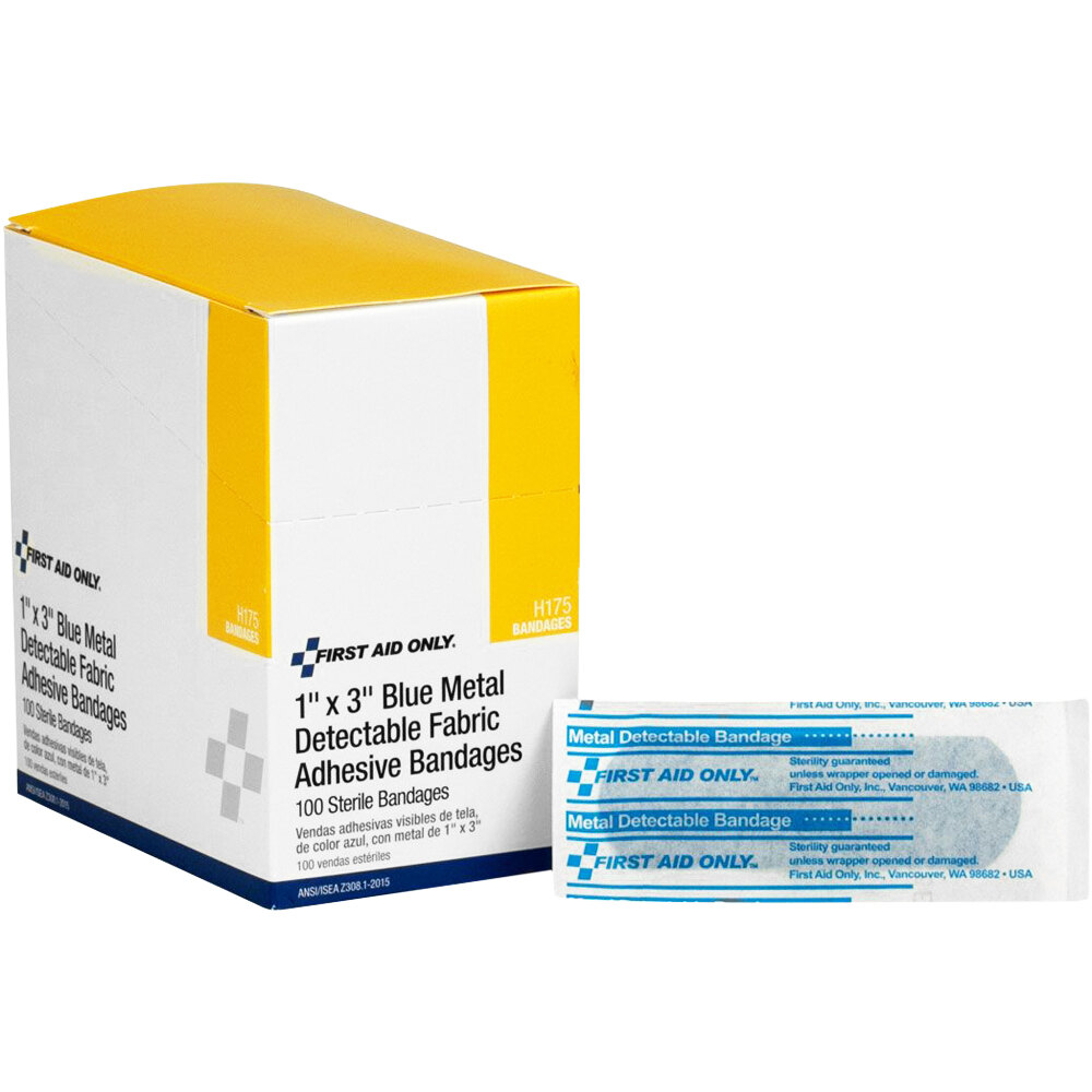 First Aid Only H175-001 1" x 3" Blue Metal-Detectable Fabric Bandage ...