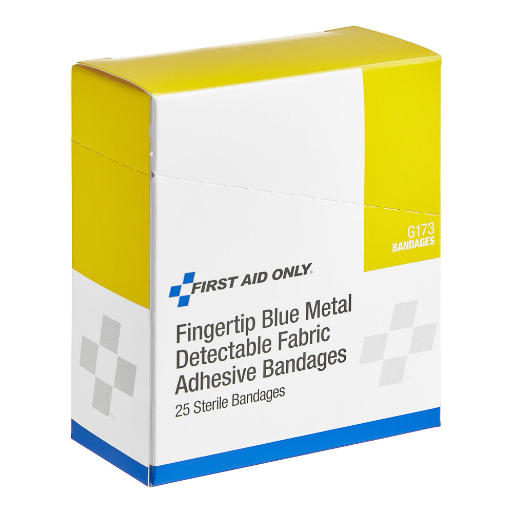 First Aid Only G173 Blue Metal-Detectable Fabric Fingertip Bandage - 25/Box