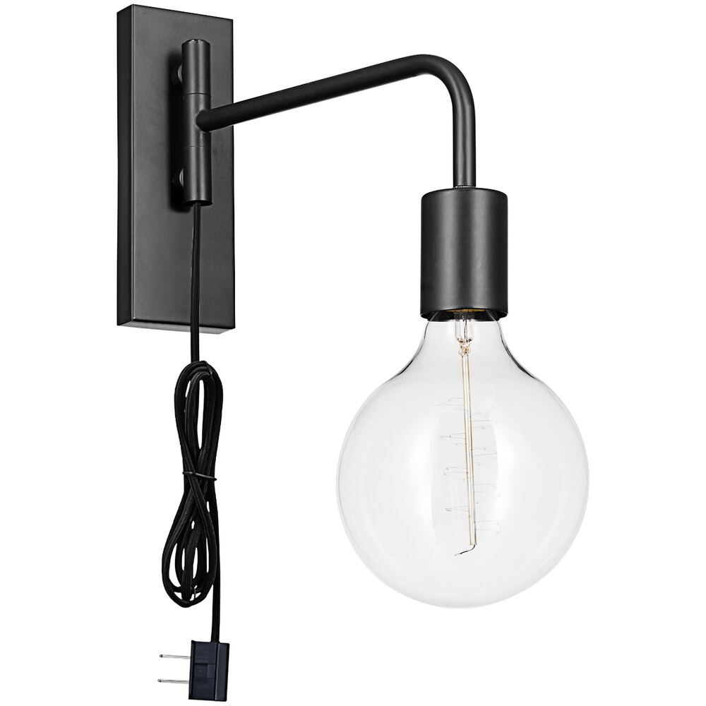 Globe Matte Black Plug-In Wall Sconce - 120V, 60W