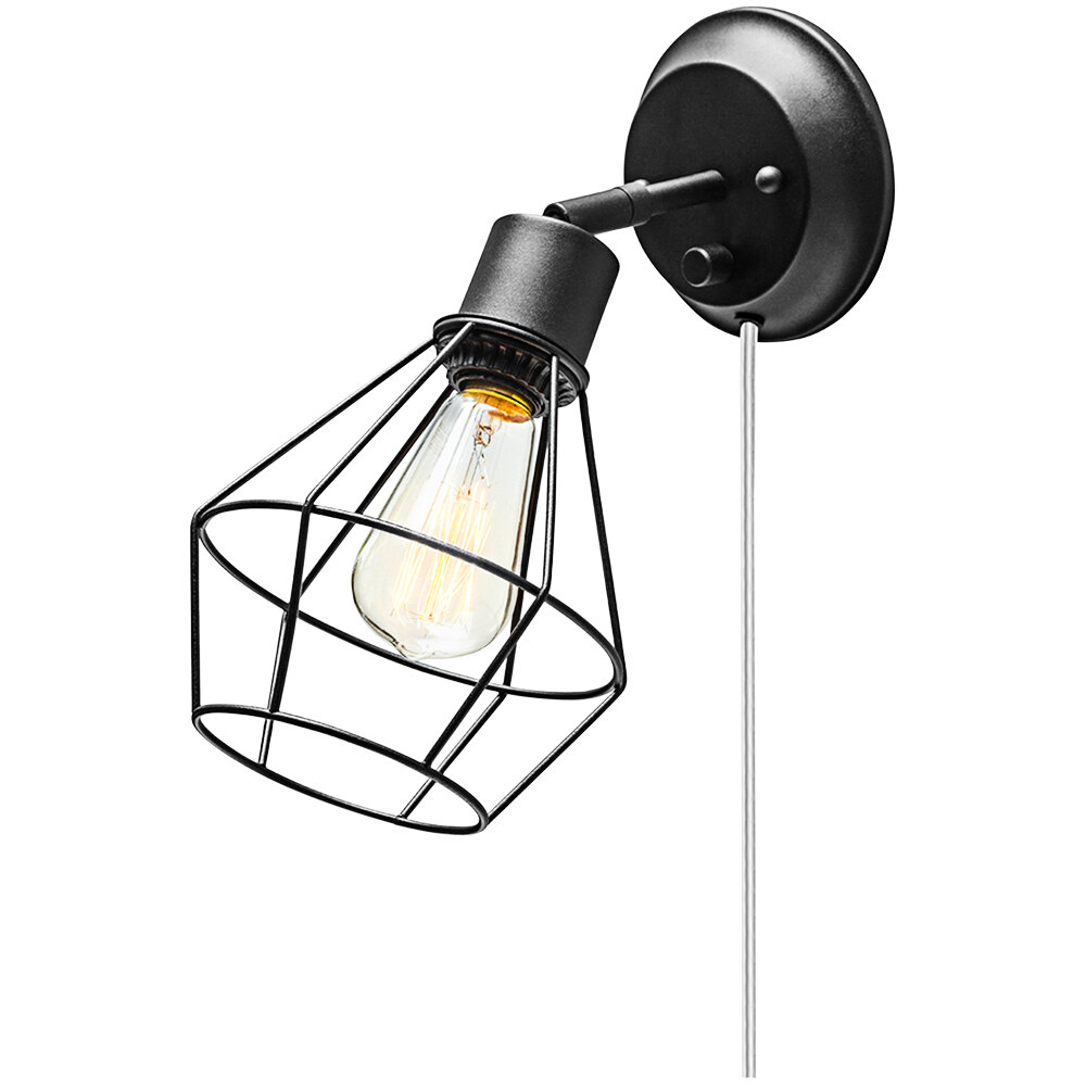 Globe Industrial Matte Black Plug-In or Hardwire Wall Sconce with Cage ...
