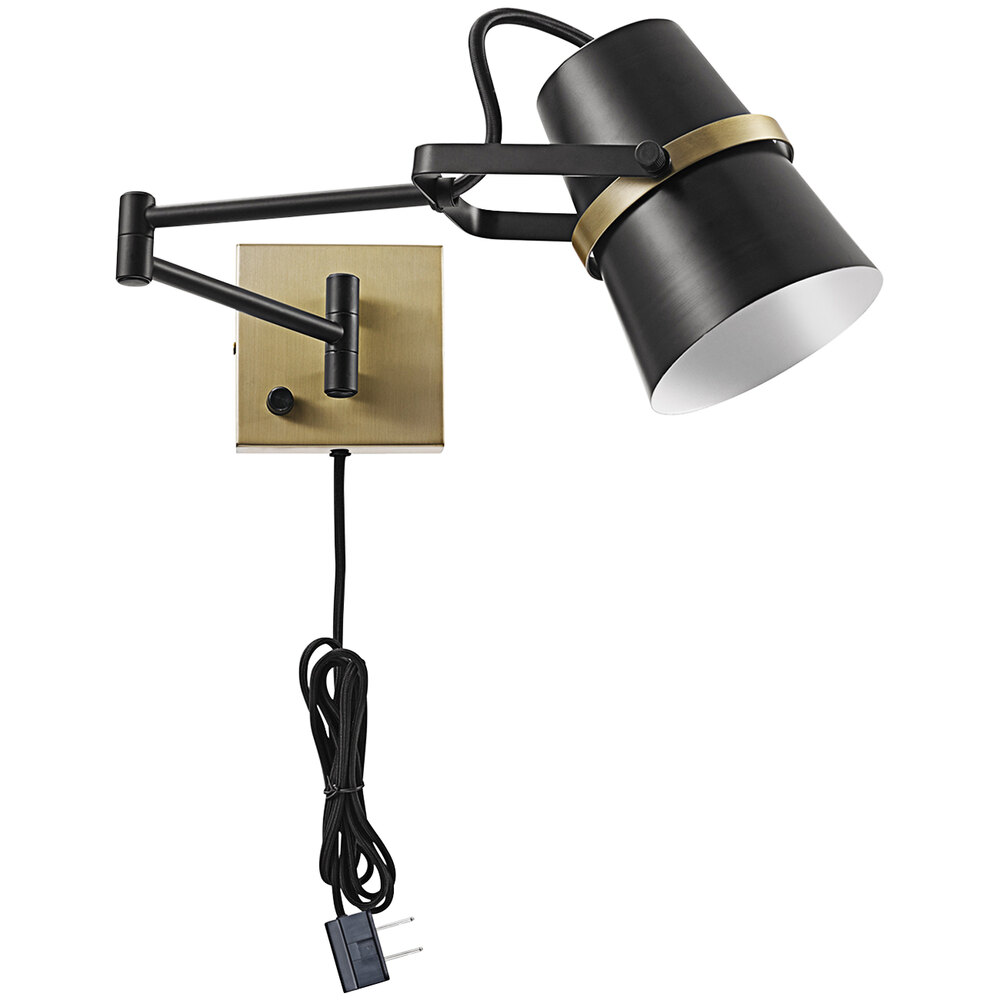 Globe Industrial Matte Black / Antique Brass Plug-In or Hardwire Wall ...
