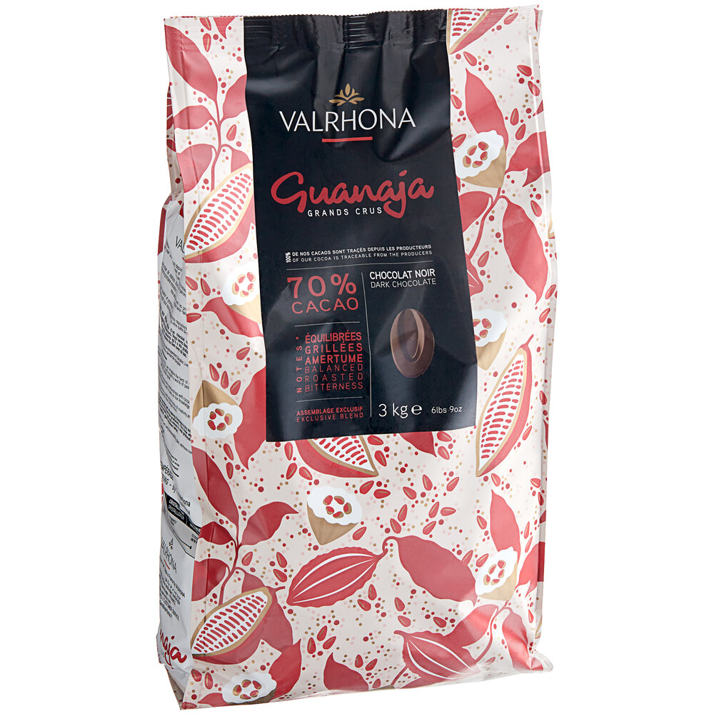 Valrhona Guanaja 70% Dark Chocolate Feve 6.6 lb. - 3/Case