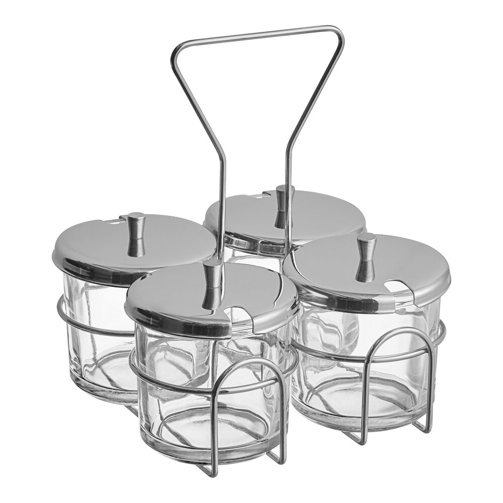 Choice 4-Compartment Wire Condiment Caddy with (4) 7 oz. Glass Jars and ...