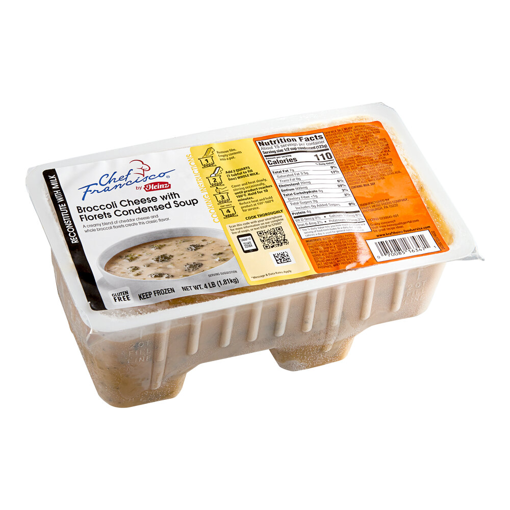 Chef Francisco Condensed Broccoli Cheese with Florets Soup 4 lb. - 4/Case