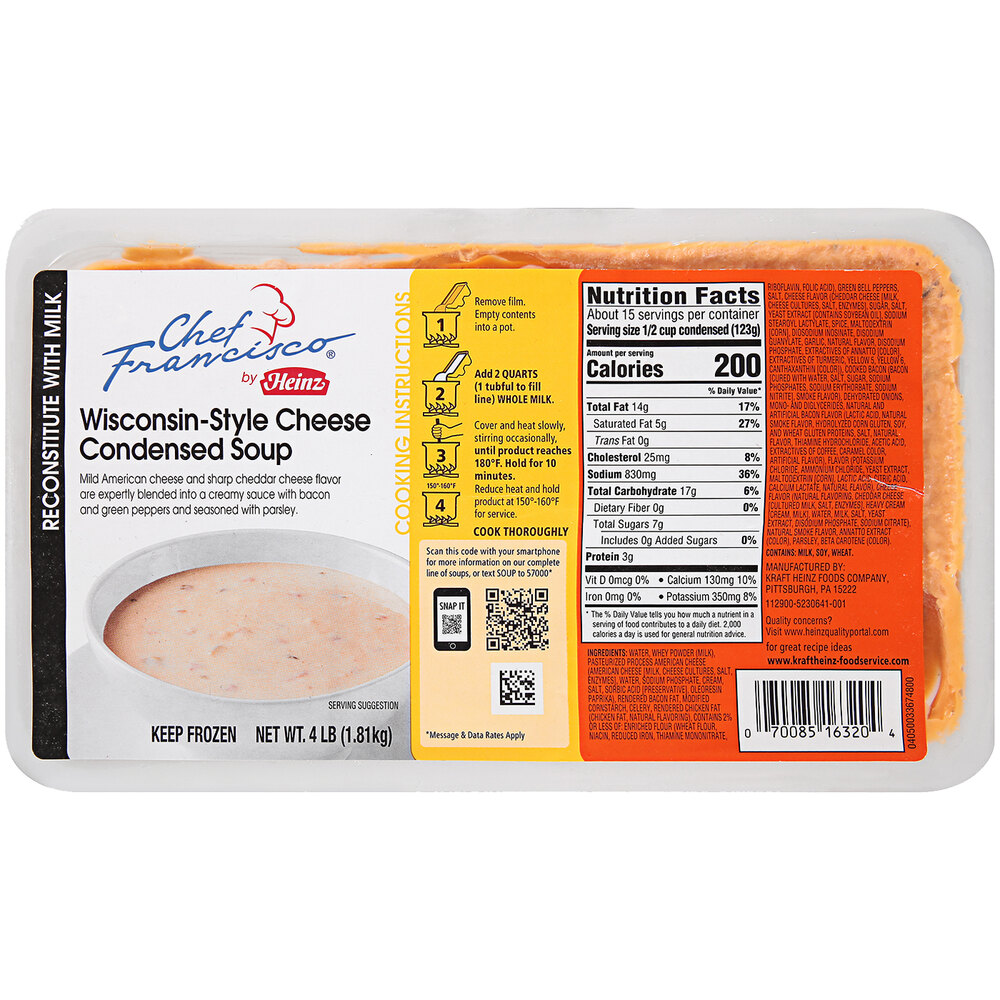 Chef Francisco Condensed Wisconsin Cheese Soup 4 lb. - 4/Case