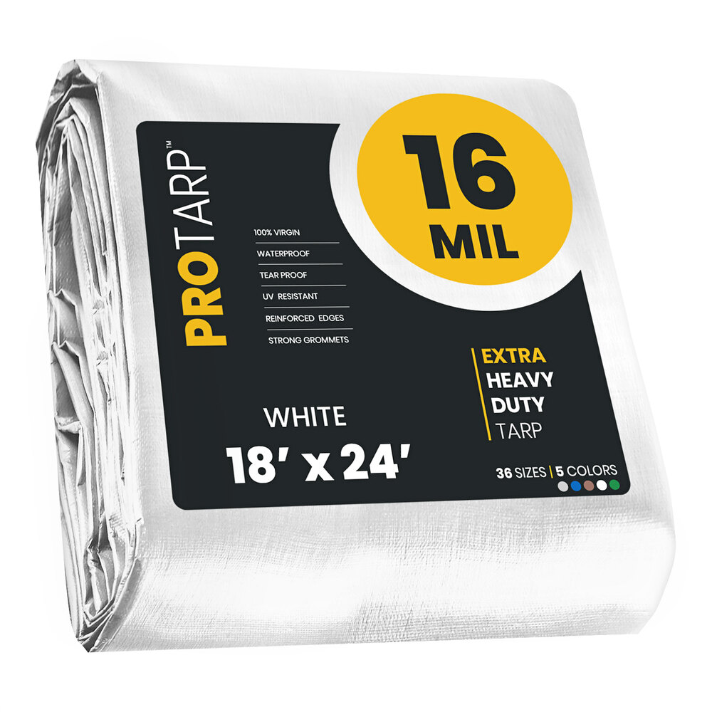 ProTarp 18' x 24' White Extra Heavy-Duty Weatherproof 16 Mil Poly Tarp ...