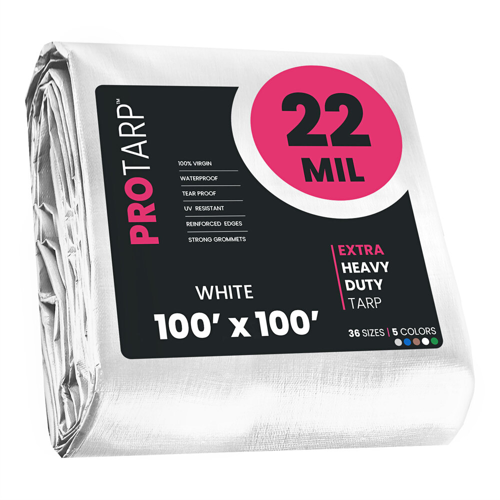 ProTarp 100' x 100' White Extreme Heavy-Duty Weatherproof 22 Mil Poly ...