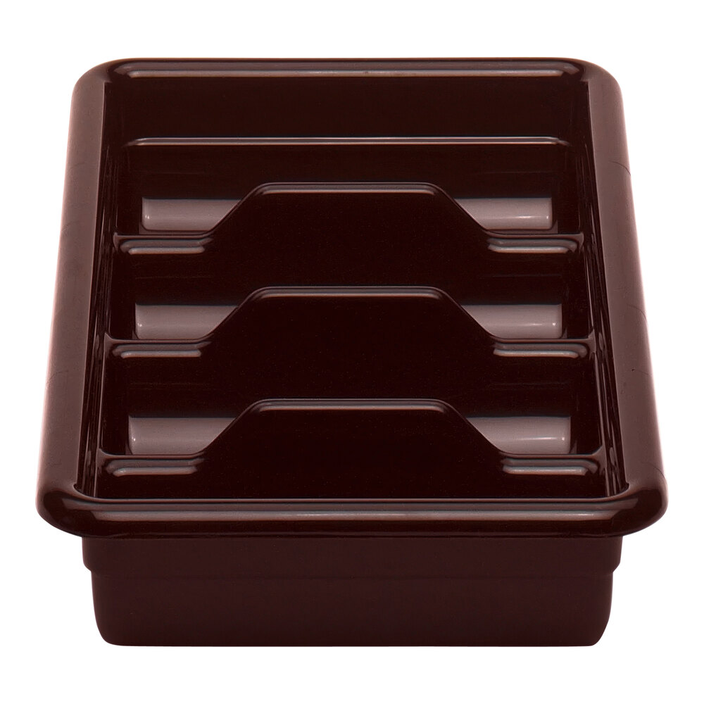 Cambro 1120CBR131 Regal Cambox Dark Brown 4-Compartment Plastic Cutlery Box