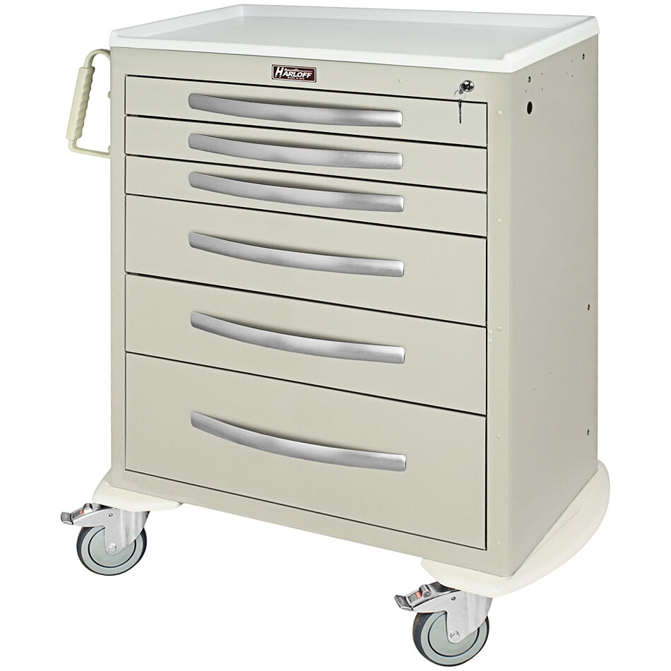 Harloff A-Series 36 3/4" x 22" x 43 3/4" 6-Drawer Aluminum Medical Cart ...
