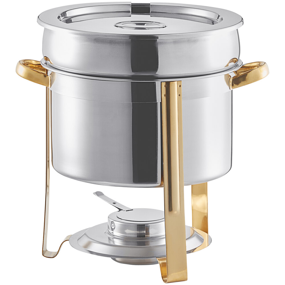Choice Deluxe 11 Qt. Gold Accent Marmite Soup Chafer