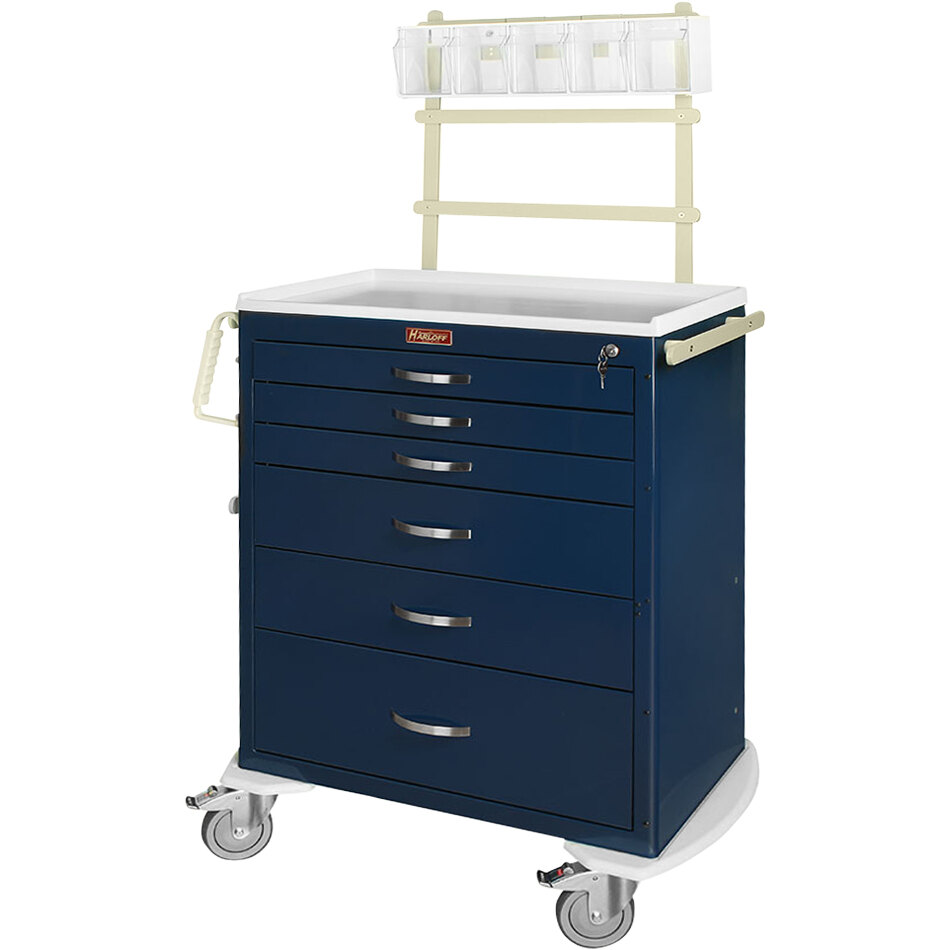 Harloff M-Series 37 1/2" x 22" x 66 3/4" 6-Drawer Steel Anesthesia Cart with Key Lock and Basic ...