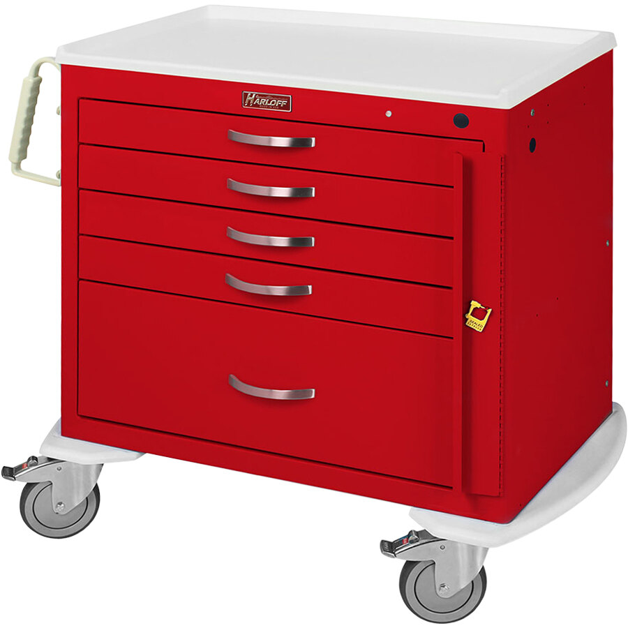 Harloff M-Series 36 3/4" x 22" x 34" 5-Drawer Steel Emergency Cart ...