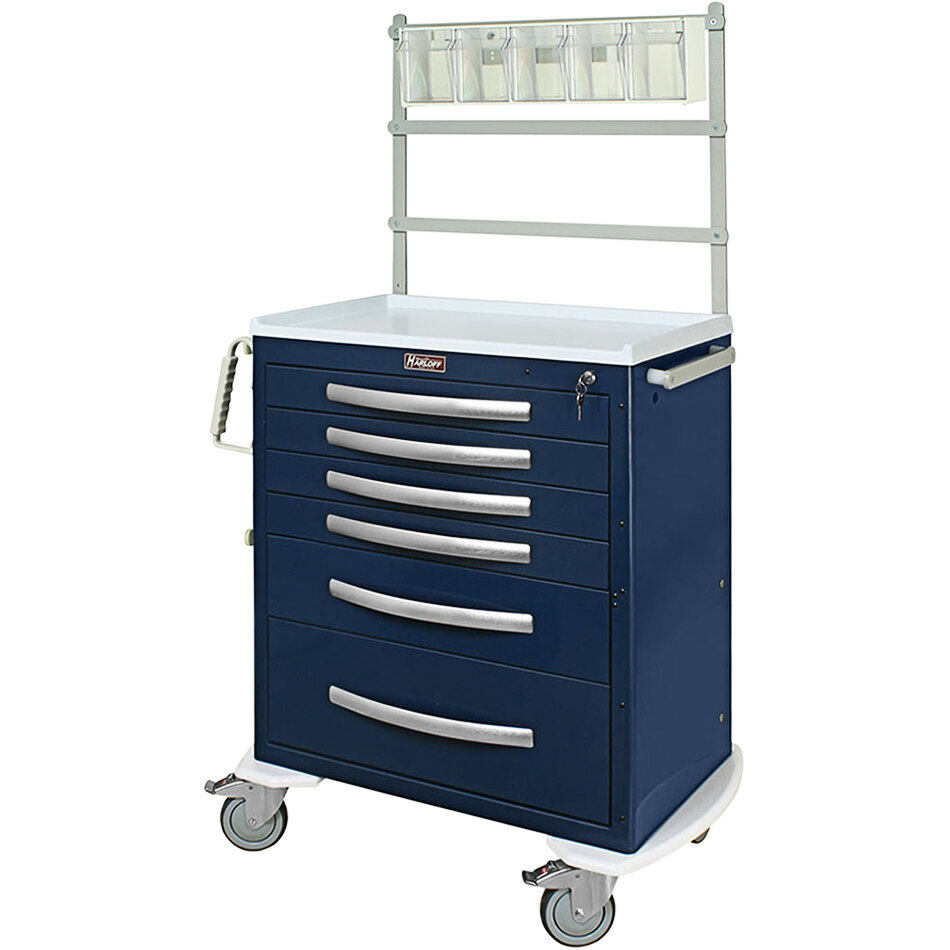 Harloff A-Series 36 3/4" x 22" x 40 1/2" 6-Drawer Aluminum Anesthesia Cart with Key Lock and ...