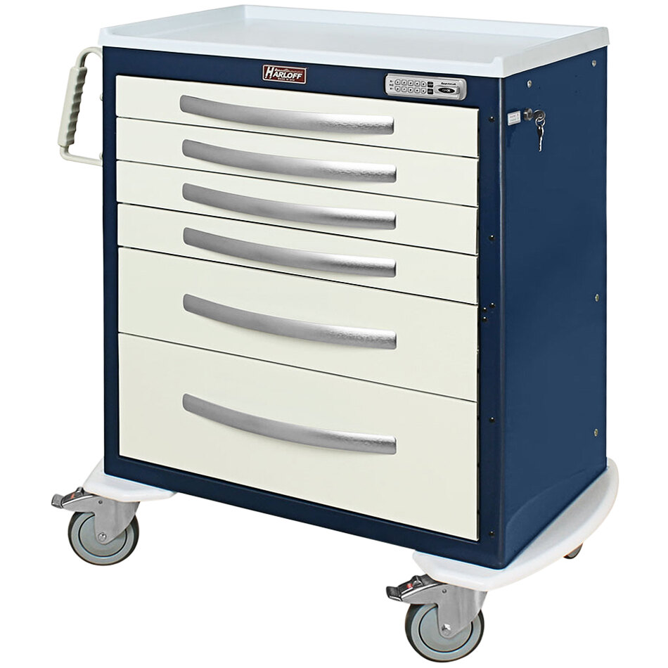 Harloff A-Series 36 3/4" x 22" x 40 1/2" 6-Drawer Aluminum Anesthesia ...