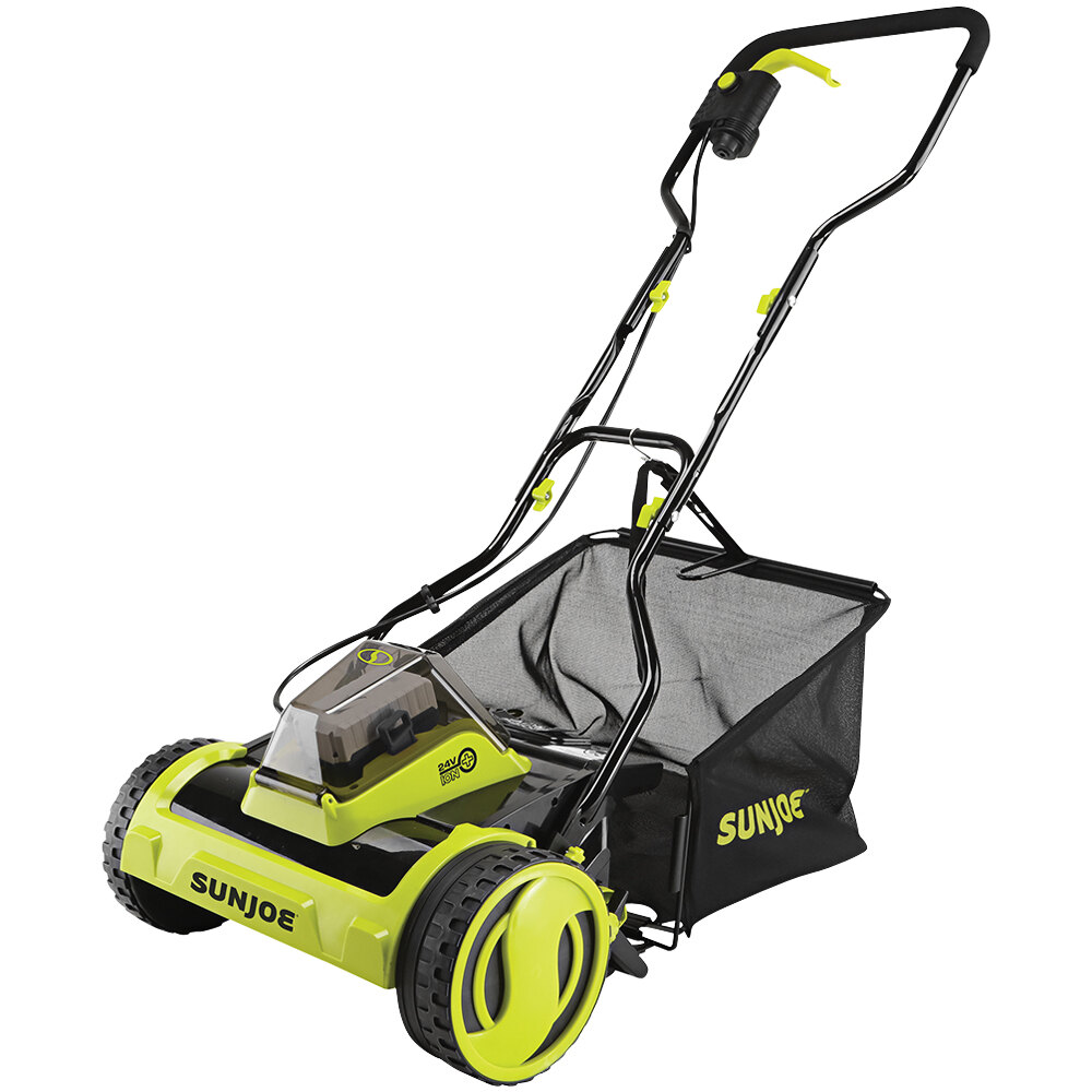 Sun Joe 24V-CRLM15 15" iON+ Cordless Push Reel Mower Kit with 4.0 Ah ...