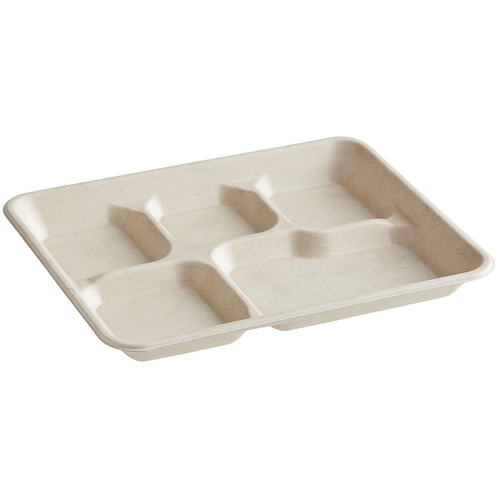 World Centric 5-Compartment 20 oz. Compostable Fiber Tray 7" x 5" - 400 ...