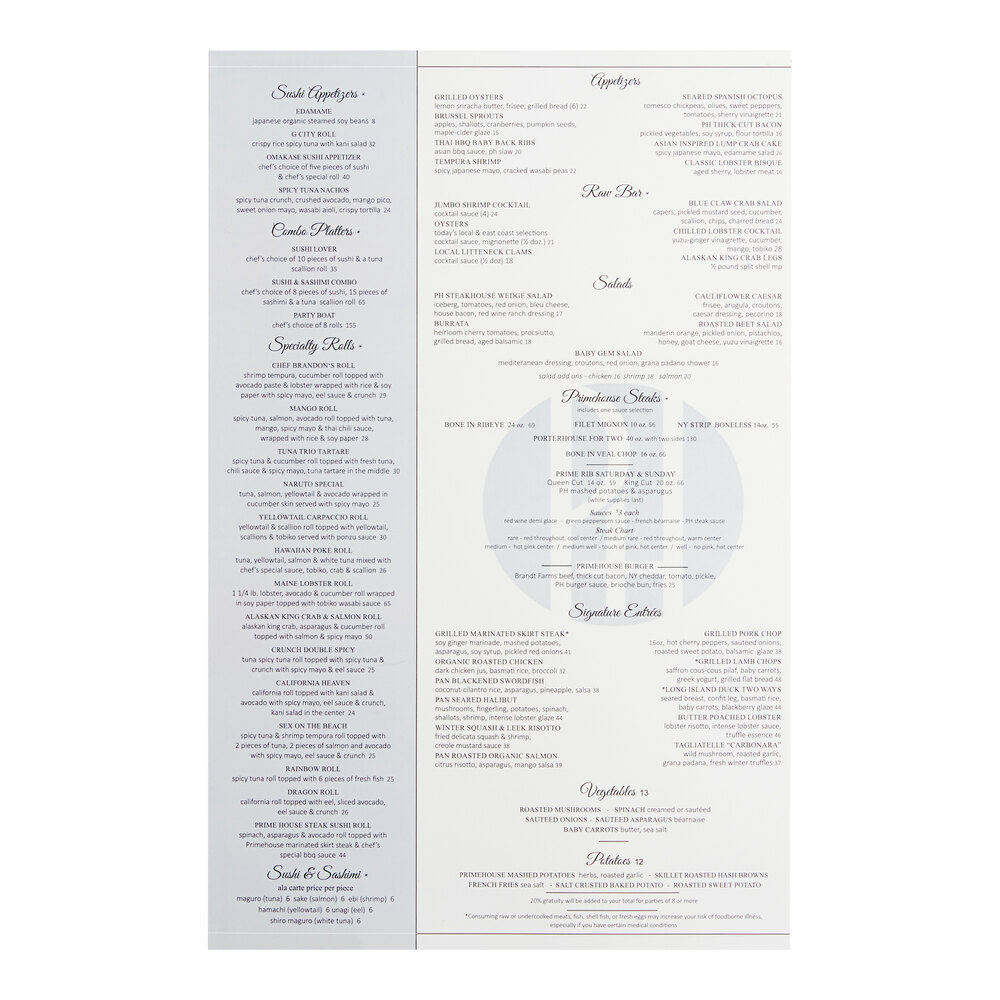 Choice 11" x 17" Squared Corner Customizable Waterproof Menu