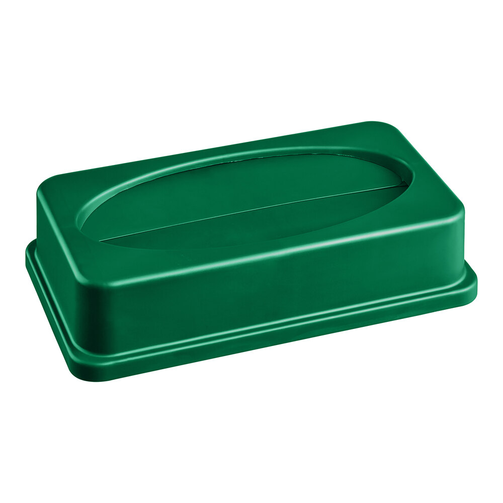 Lavex Dark Green Slim Rectangular Trash Can Drop Shot Lid