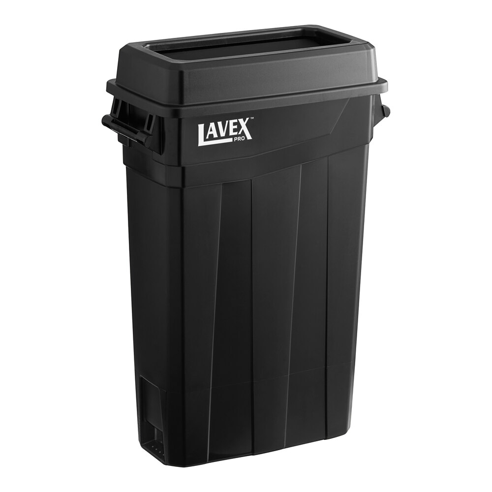 Lavex Pro 23 Gallon Black Slim Rectangular Trash Can with Black Drop ...