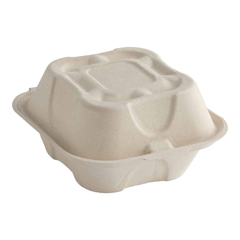 World Centric 6" x 6" x 3" Compostable Fiber Burger Clamshell with Leaf ...