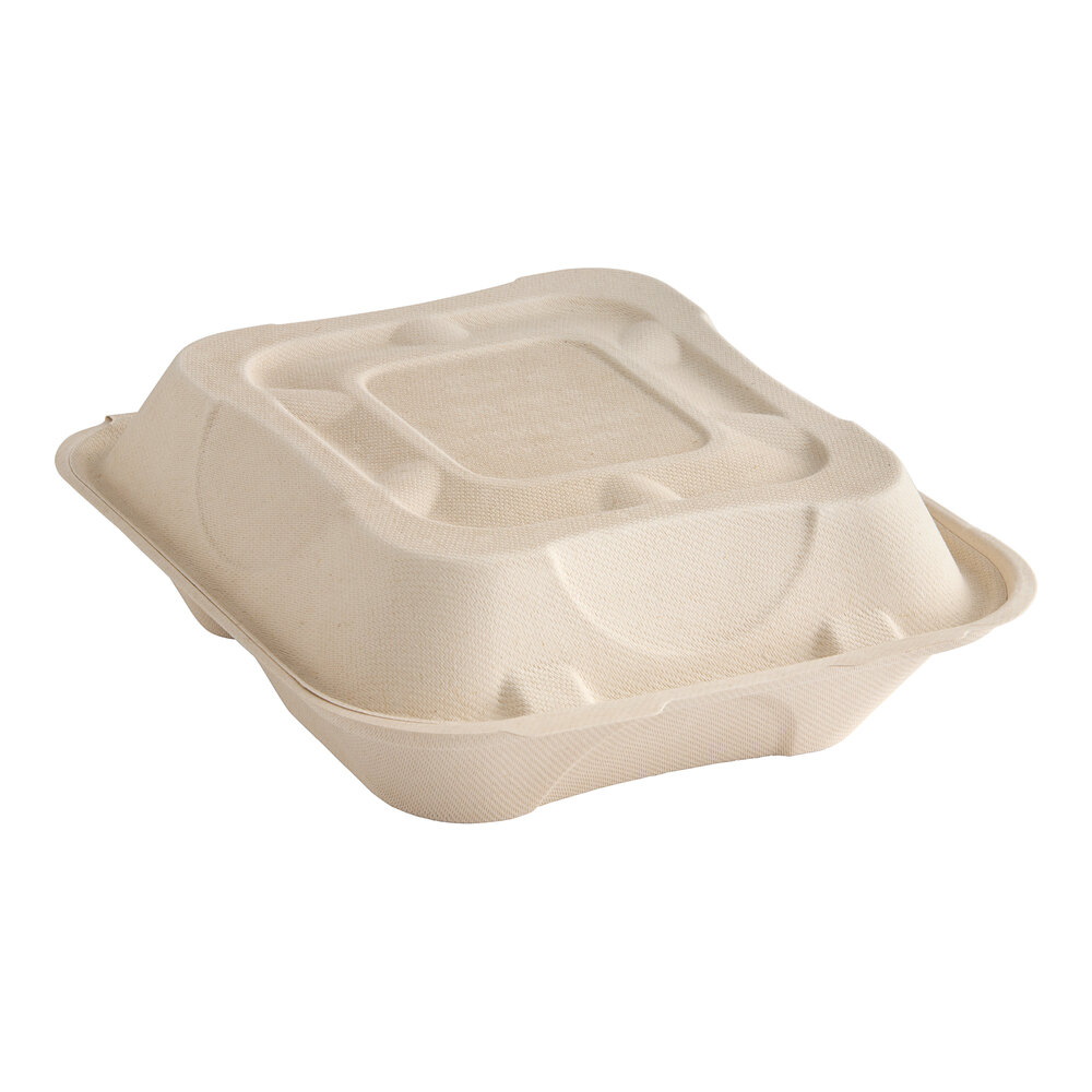 World Centric 8" x 8" x 3" 3-Compartment Compostable Fiber Clamshell ...