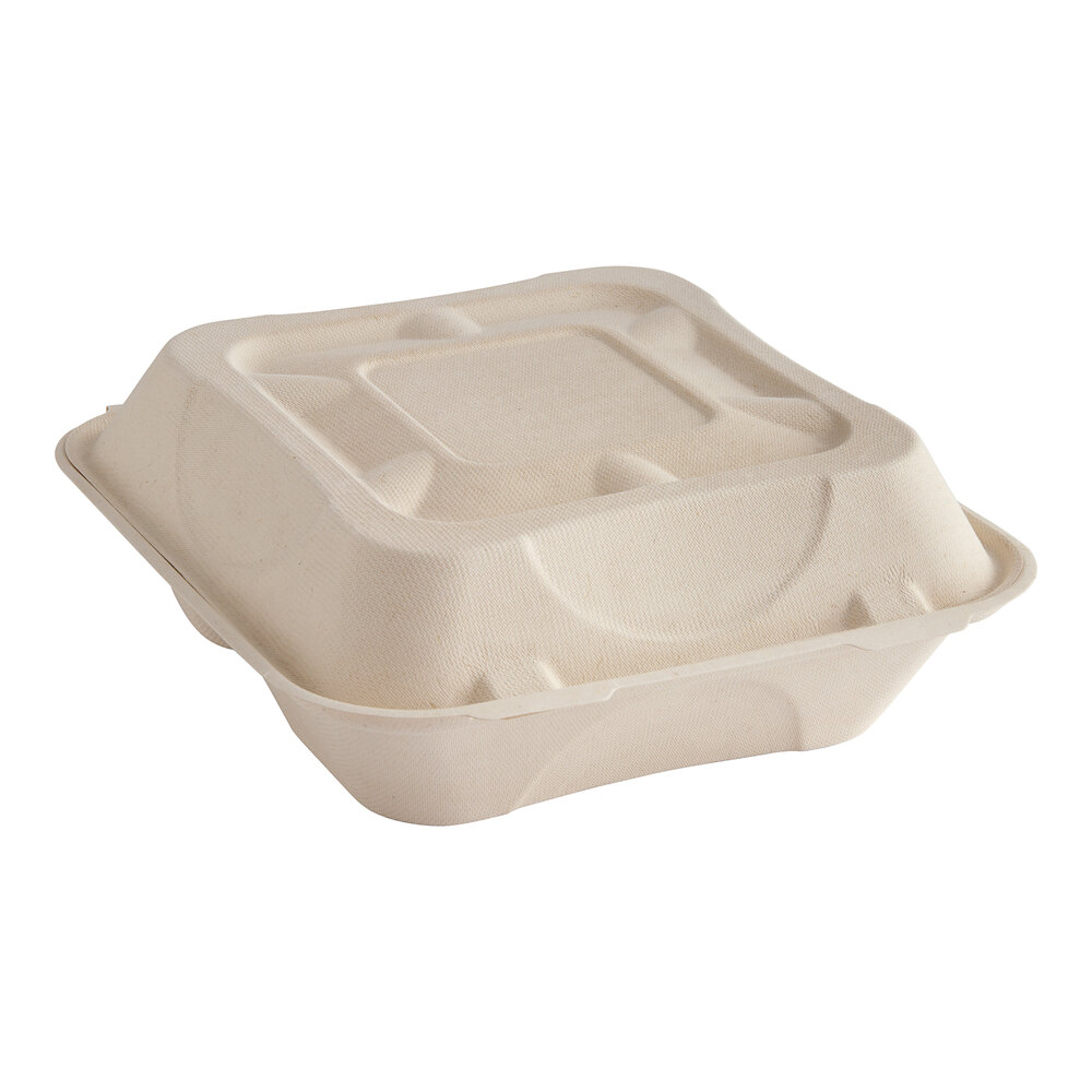 World Centric 9" x 9" x 3" 3-Compartment Compostable Fiber Clamshell ...