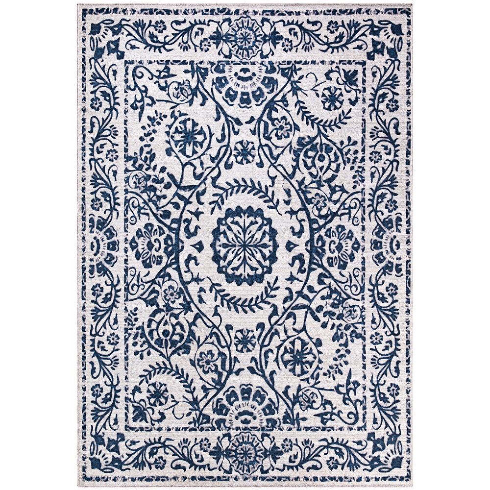 Abani Parker Collection 4' x 6' Cream / Blue Traditional Floral ...