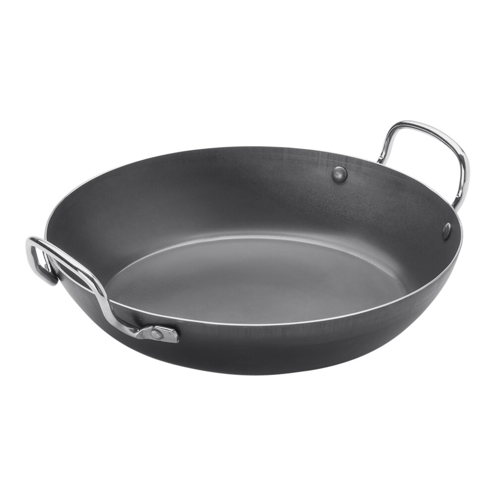 American Metalcraft 9 1/2" Black Steel Paella Pan BSPP9
