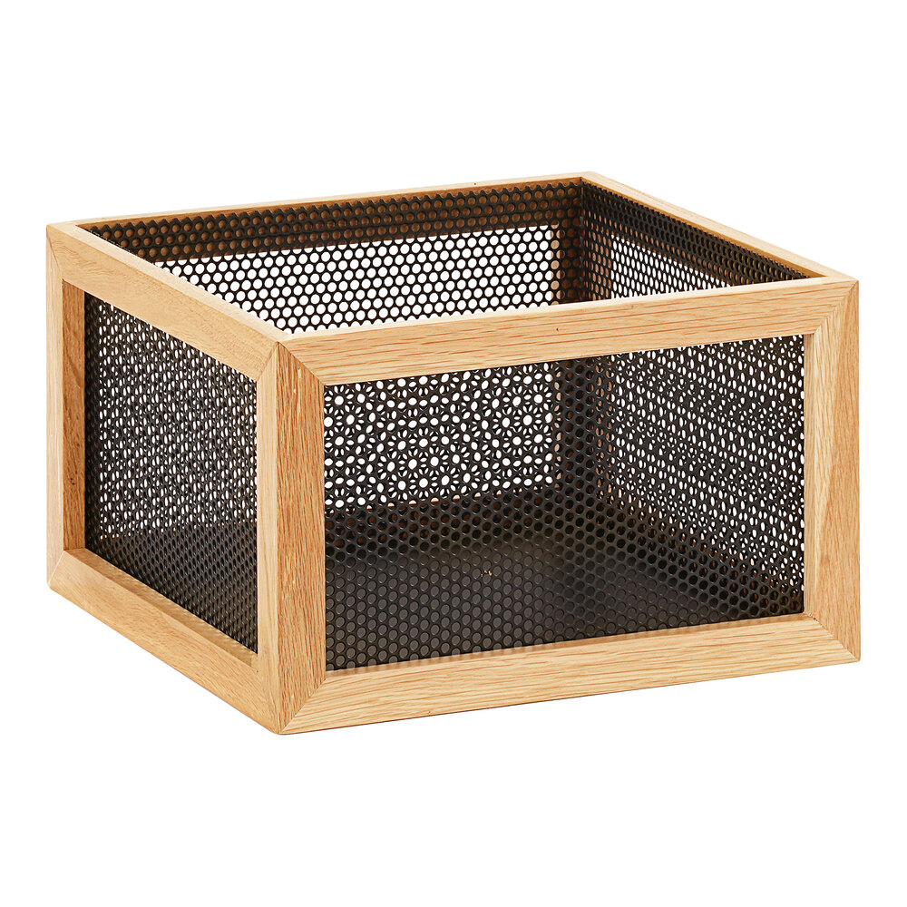 Cal-Mil Camden 12" x 12" x 7" Black Metal / Oak Wood Reversible Display ...