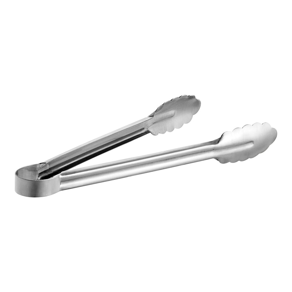 Choice 12" Heavy-Duty One-Piece Stainless Steel Scalloped Tongs