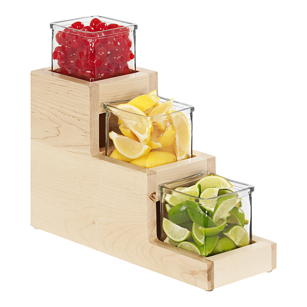 Cal-Mil Blonde Maple Wood 3-Step Condiment Display with 3 Glass Jars ...