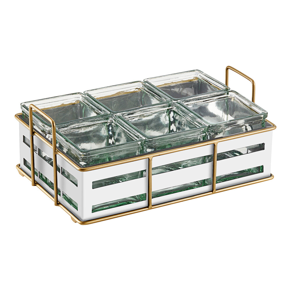 Cal-Mil Empire White / Gold Metal Jar Display with 6 Glass Jars - 12 1/ ...