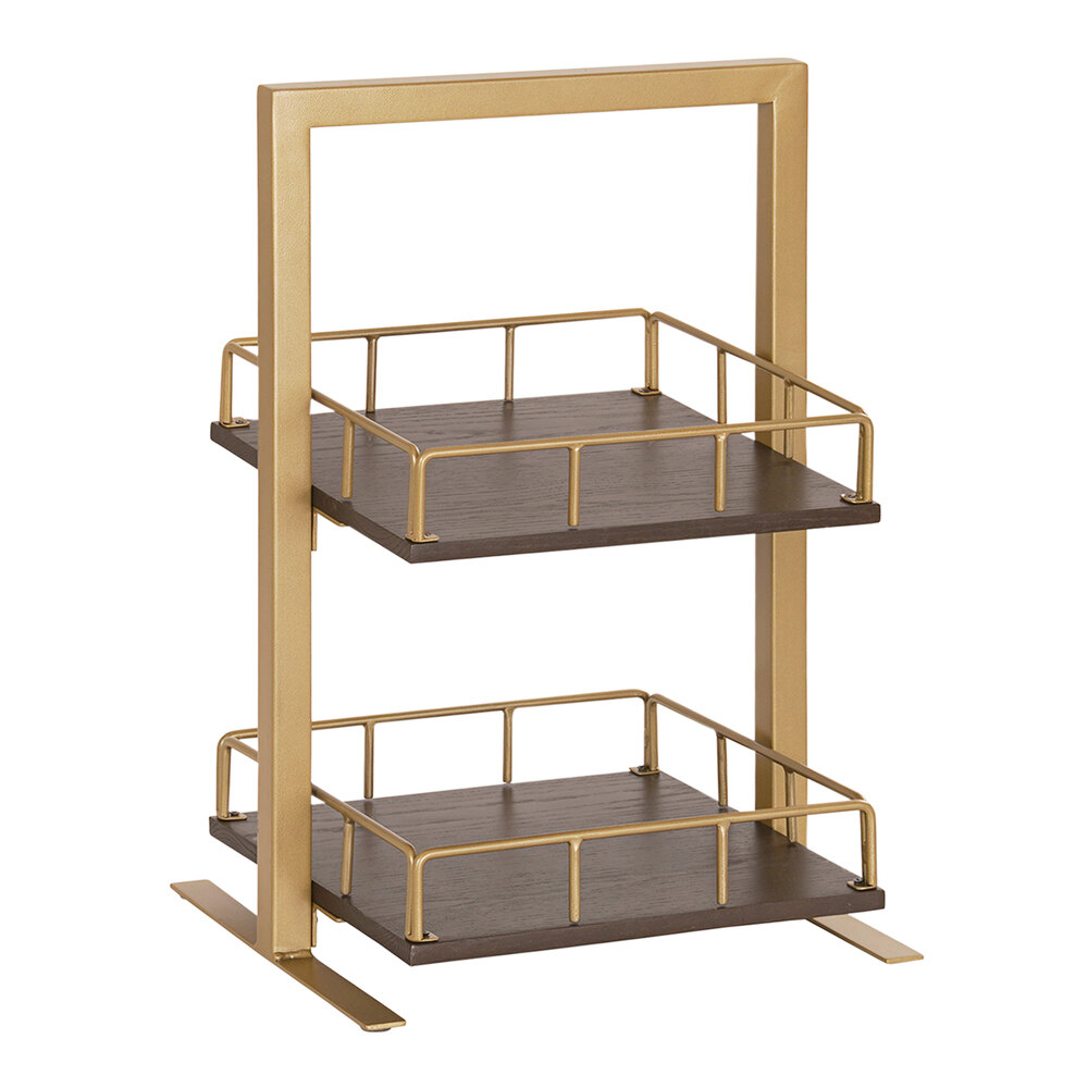 Cal-Mil Heritage 12" x 12" x 21" 2-Tier Gold Metal / Oak Wood Display ...
