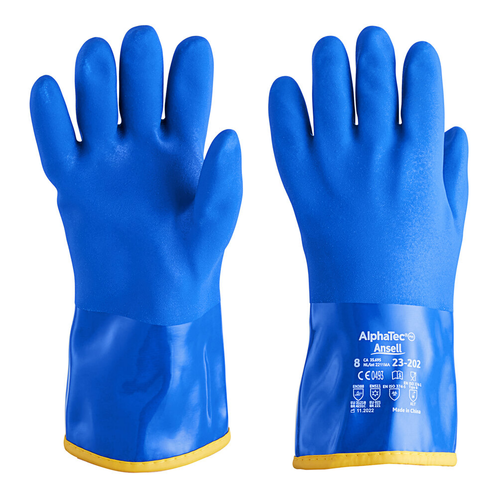 Ansell AlphaTec® 23-202 12" Blue Supported Sandblast PVC Gloves with Cotton Liner - Pair - 6/Pack