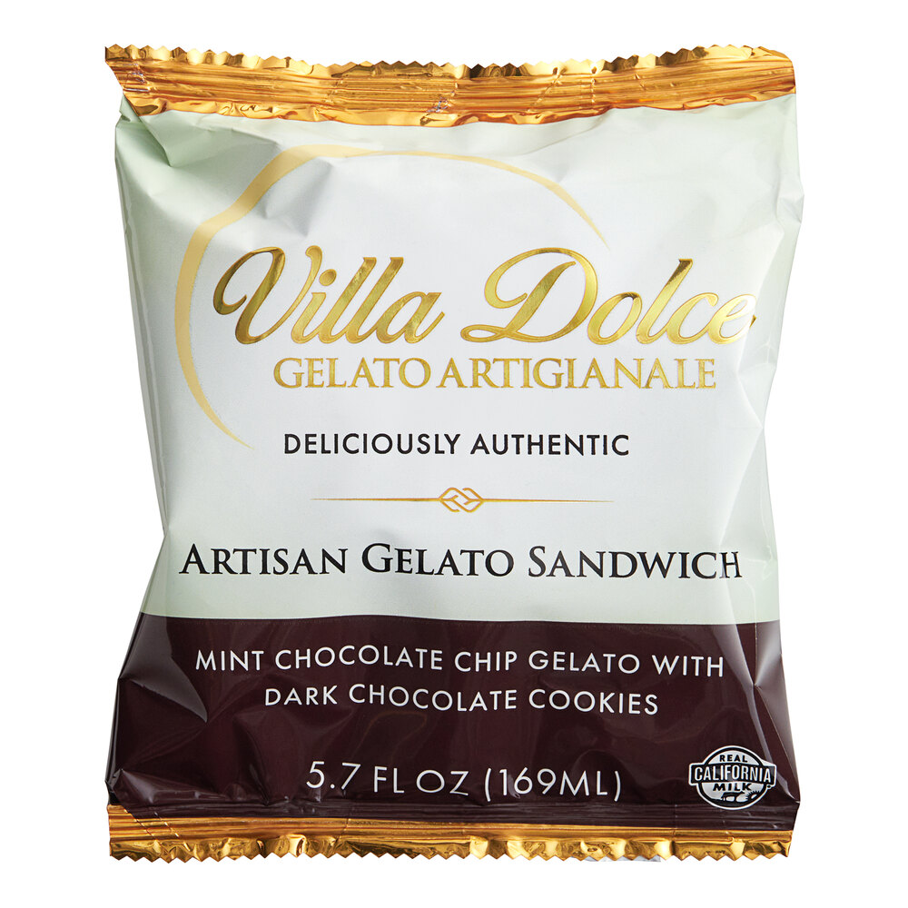 Villa Dolce Mint Chocolate Chip Gelato Cookie Sandwich 5.7 oz. - 18/Case