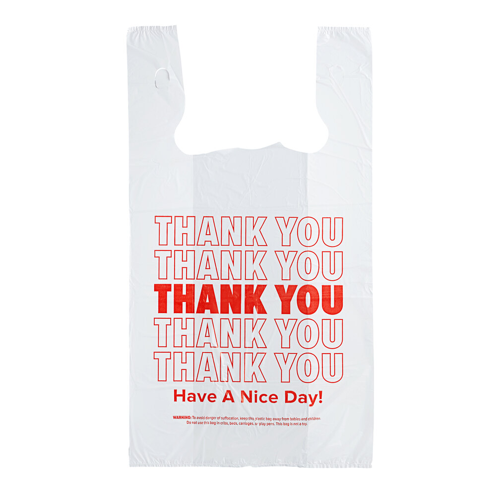 White "Thank You" Plastic T-Shirt Bags - 700/Case