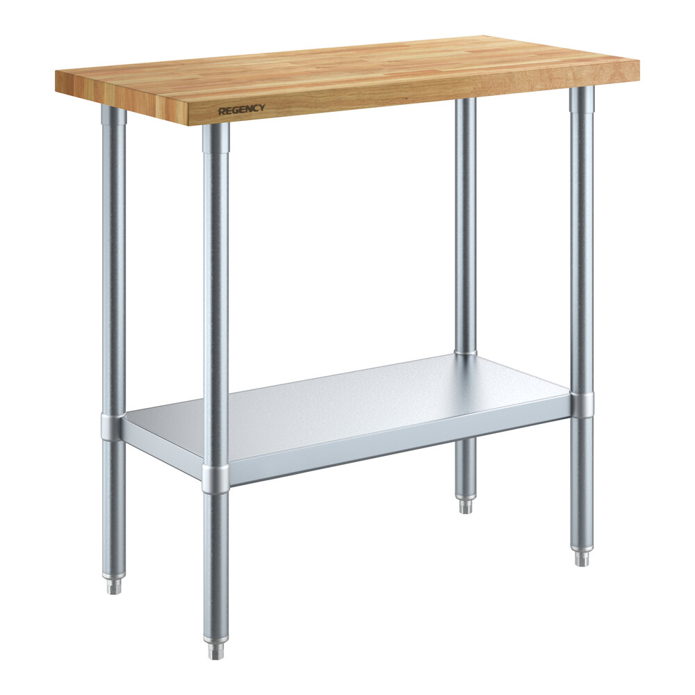 Regency 18" x 36" Wood Top Work Table with Galvanized Base and ...