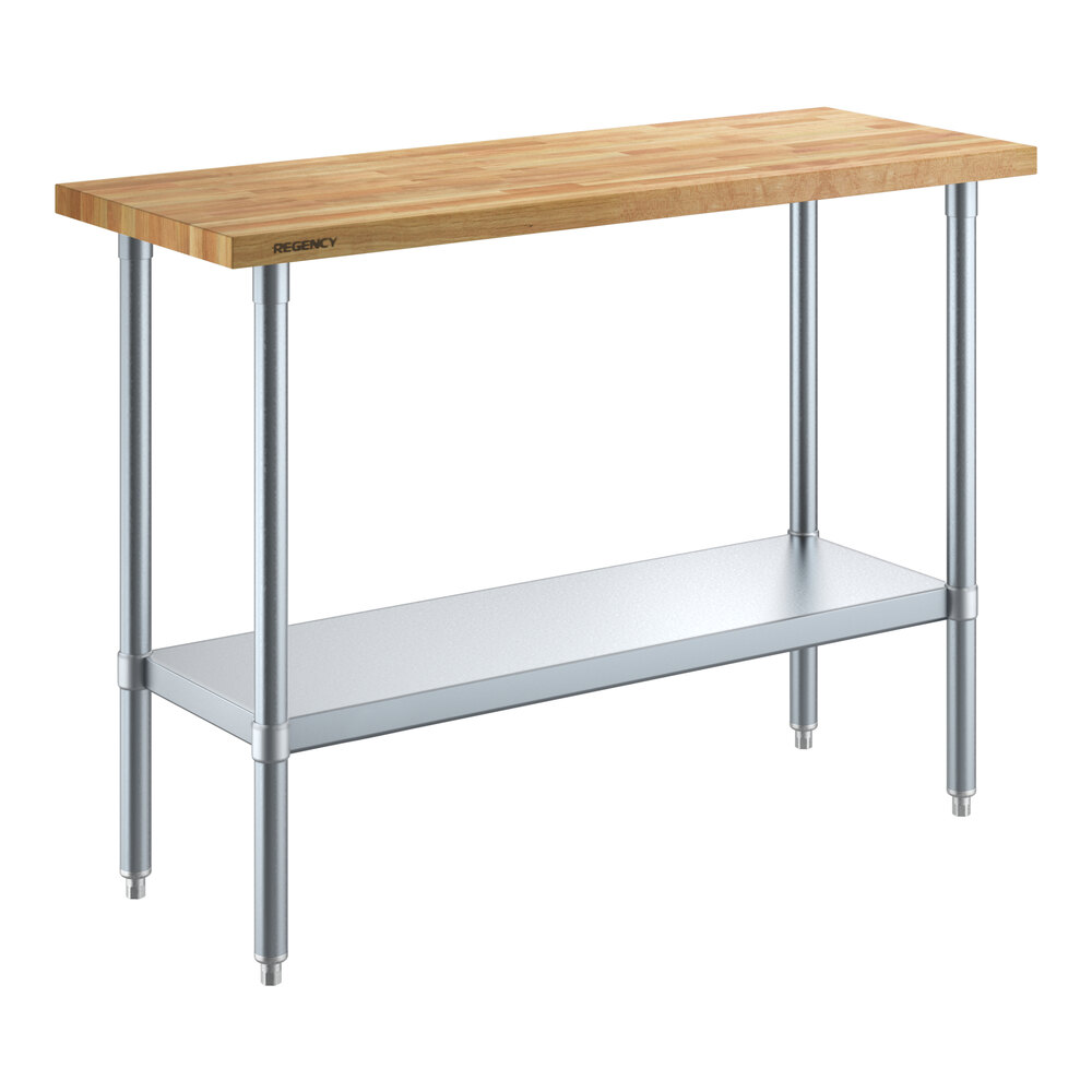 Regency 18" x 48" Wood Top Work Table with Galvanized Base and ...
