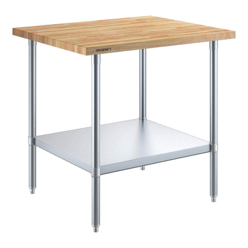 Regency 30" x 36" Wood Top Work Table with Galvanized Base and ...