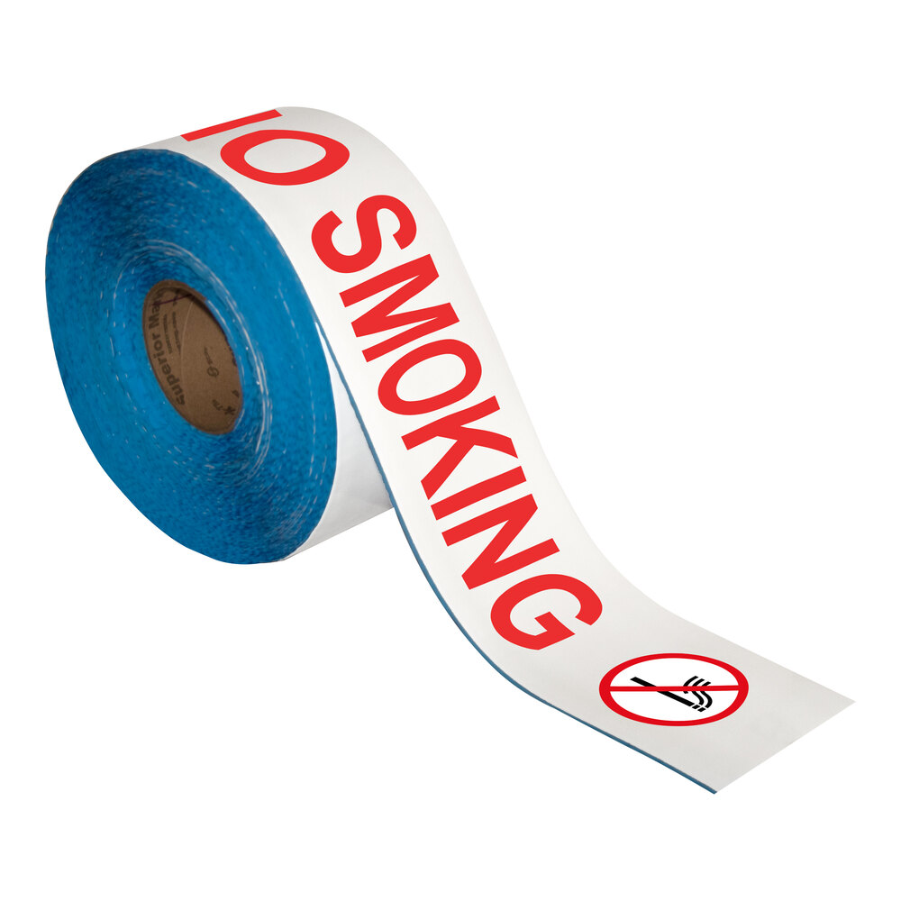 Superior Mark 4" x 100' White / Red "No Smoking" Safety Floor Tape