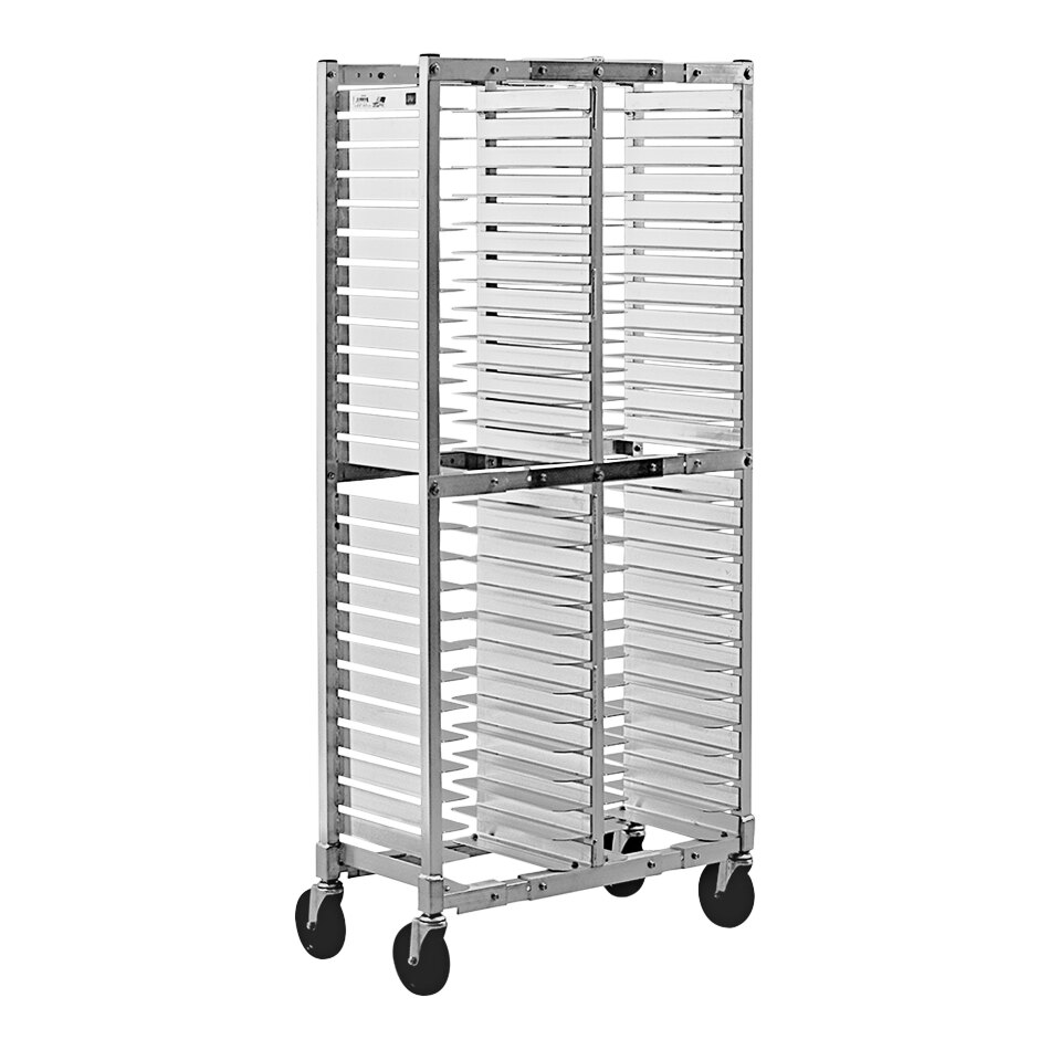 New Age 62 1/8" 52-Slot Aluminum Mobile Pizza Pan Rack NS603A