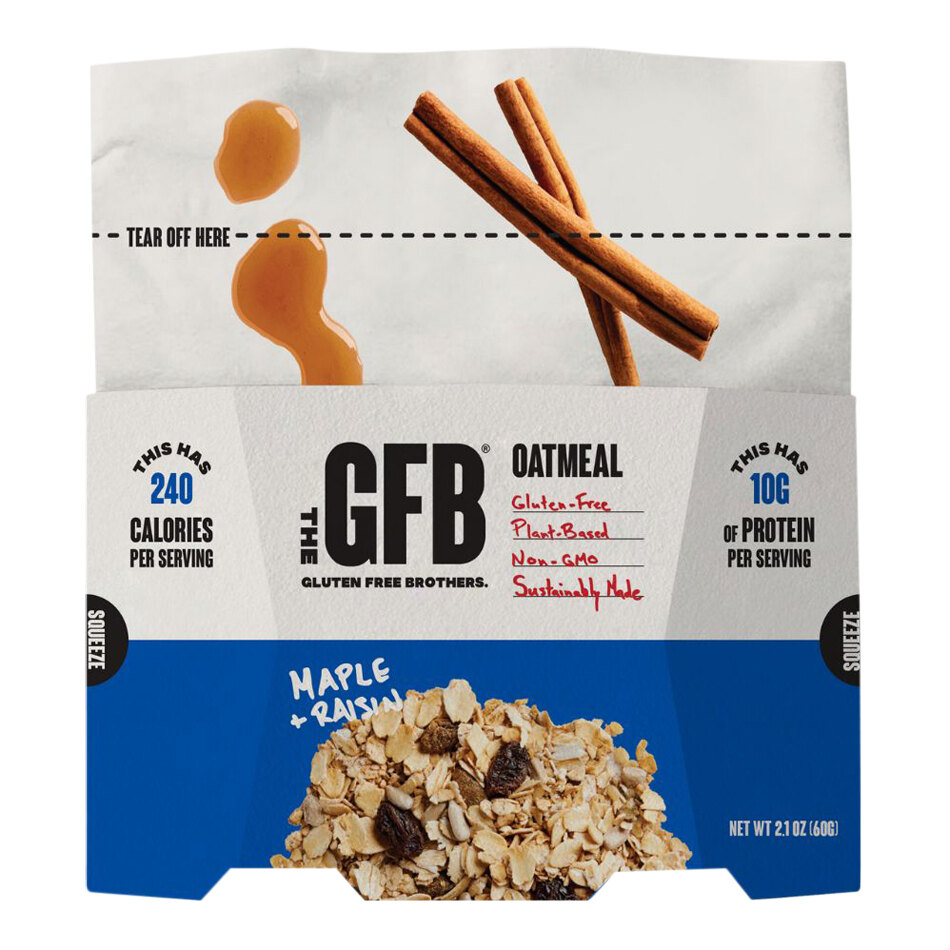 The GFB Maple Raisin Oatmeal Packet 2.1 oz. - 48/Case
