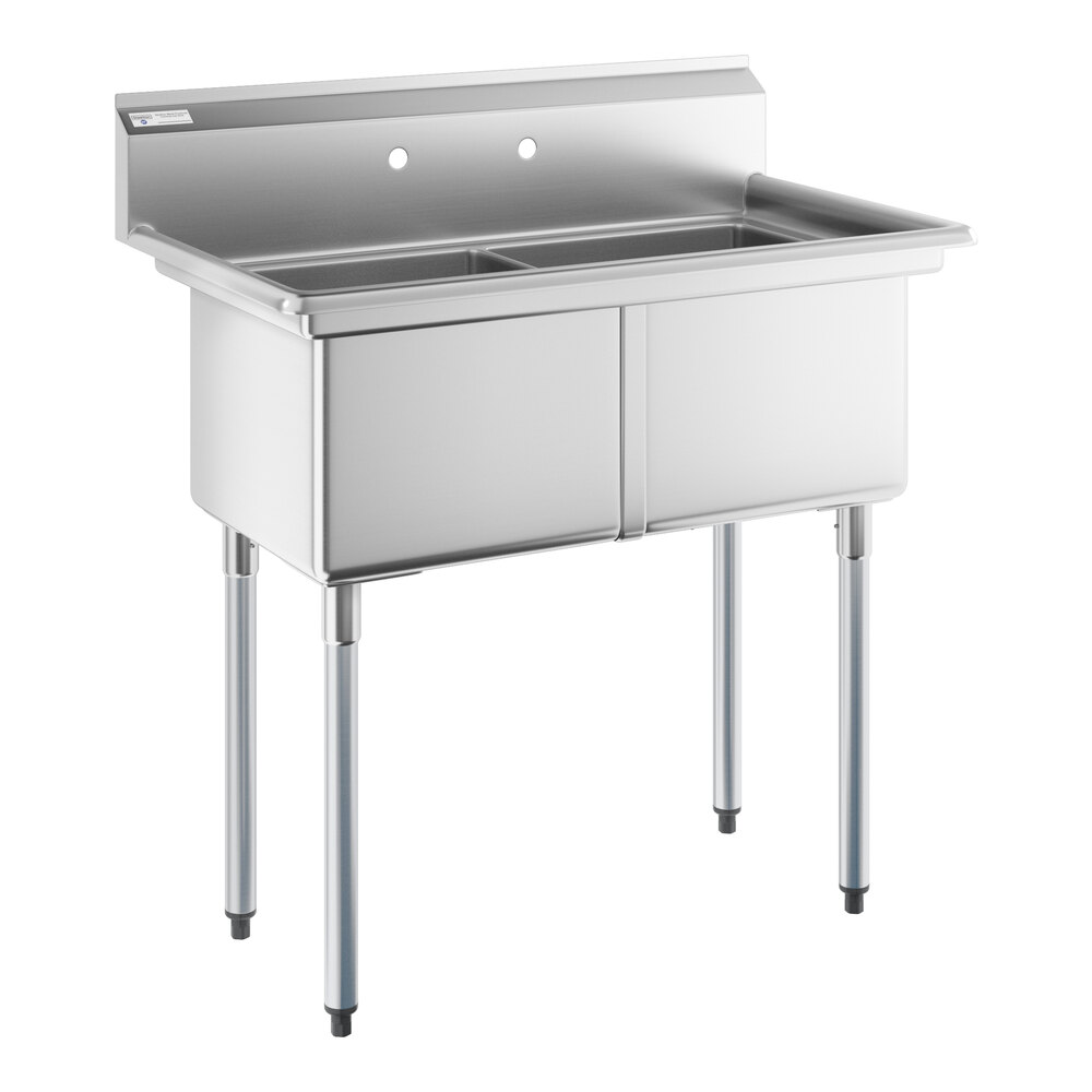 Steelton 39 1/2" 18 Gauge Stainless Steel Two Compartment Sink - 17" x ...