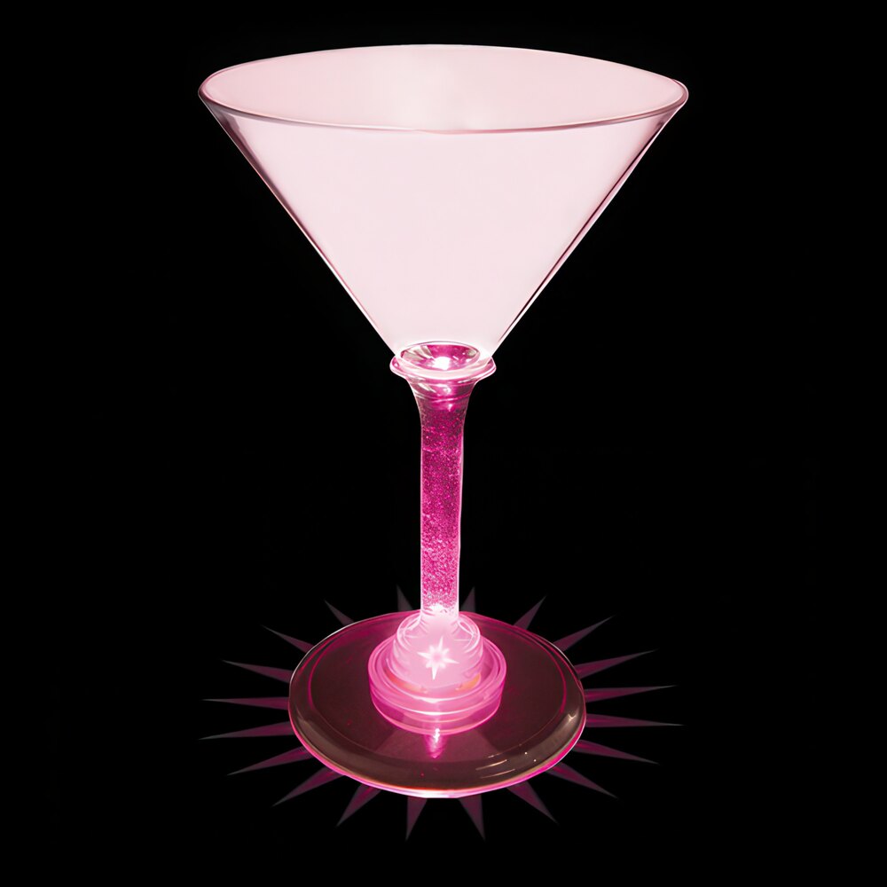 7 oz. Customizable Plastic Martini Cup with Pink LED Light - 48/Case