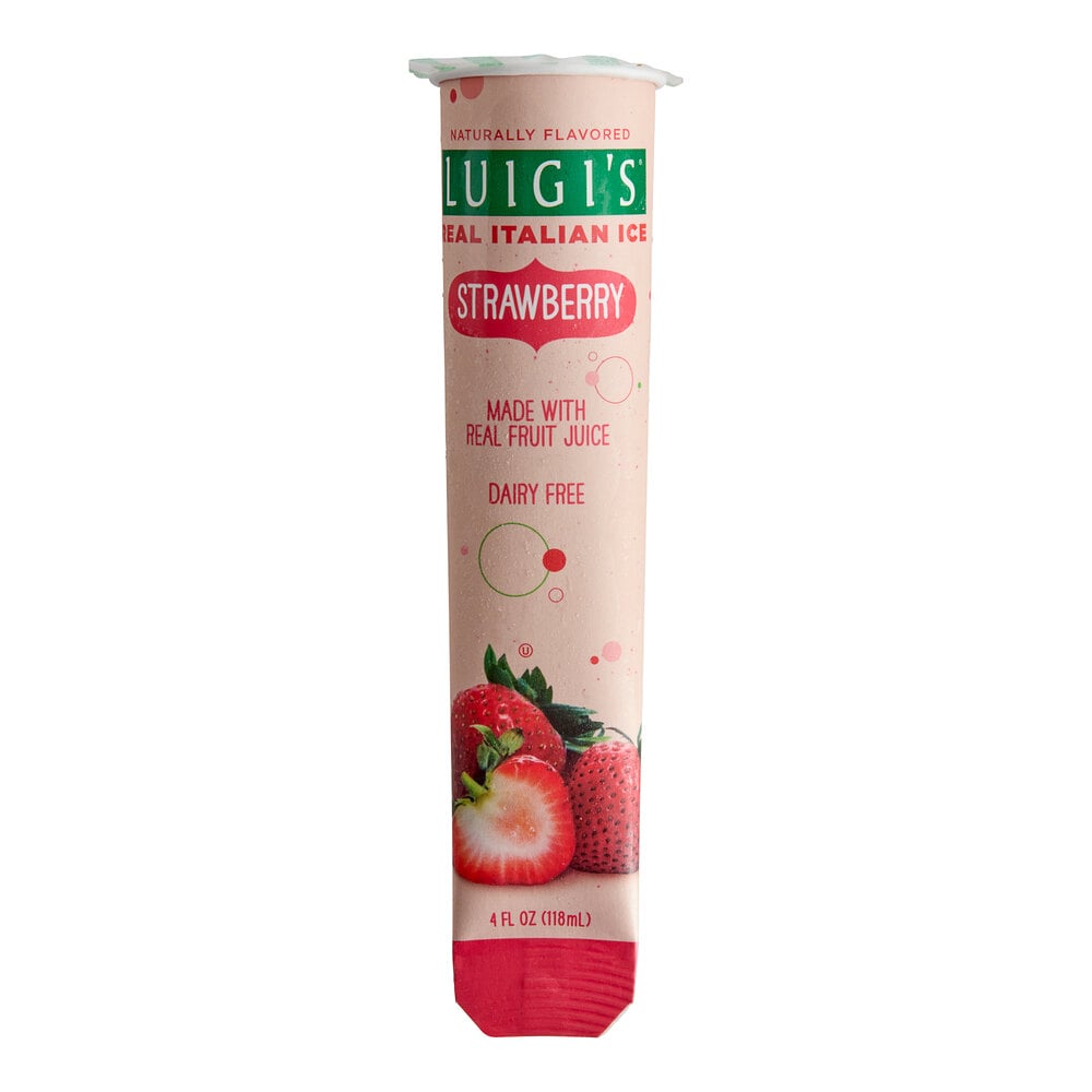 Luigi's Strawberry Italian Ice Tube 4 fl. oz. - 24/Case