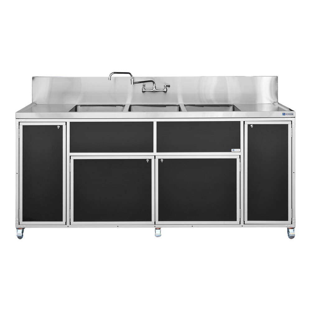 Monsam PSE-2003LA-BLACK Black Three Deep Basin Portable Commercial Sink ...